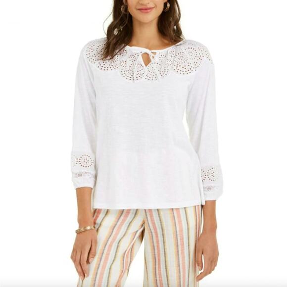 Style & Co. | Tops | Style Co Nwt Eyelet Lace Peasant Top Blouse 34 ...